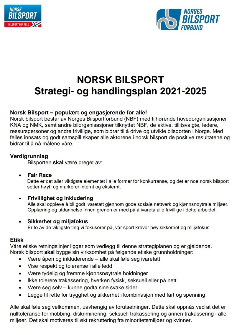 Strategi- og handlingsplan 2021-2025 - Norsk bilsport